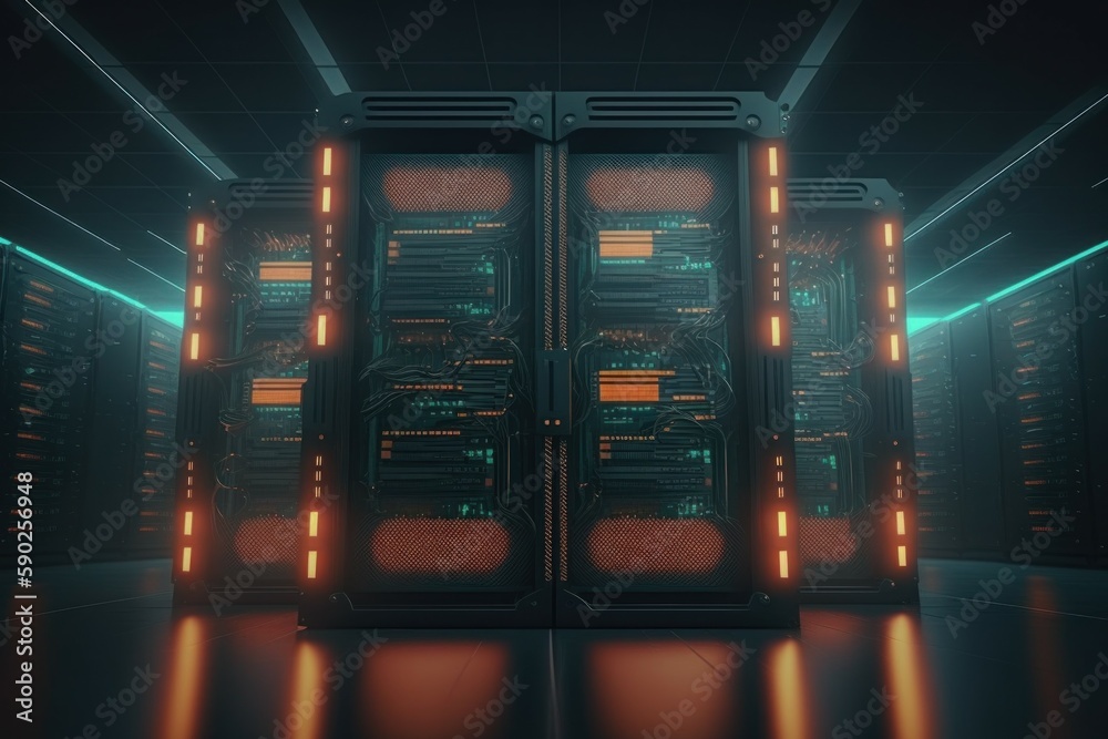Modern Data center with computer servers. AI generated, human enhanced ...