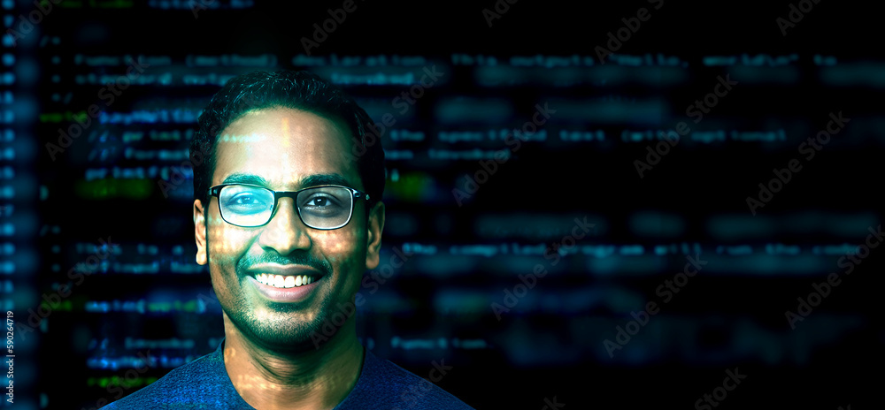 Male person wear glasses face smart man people smile happy service ...