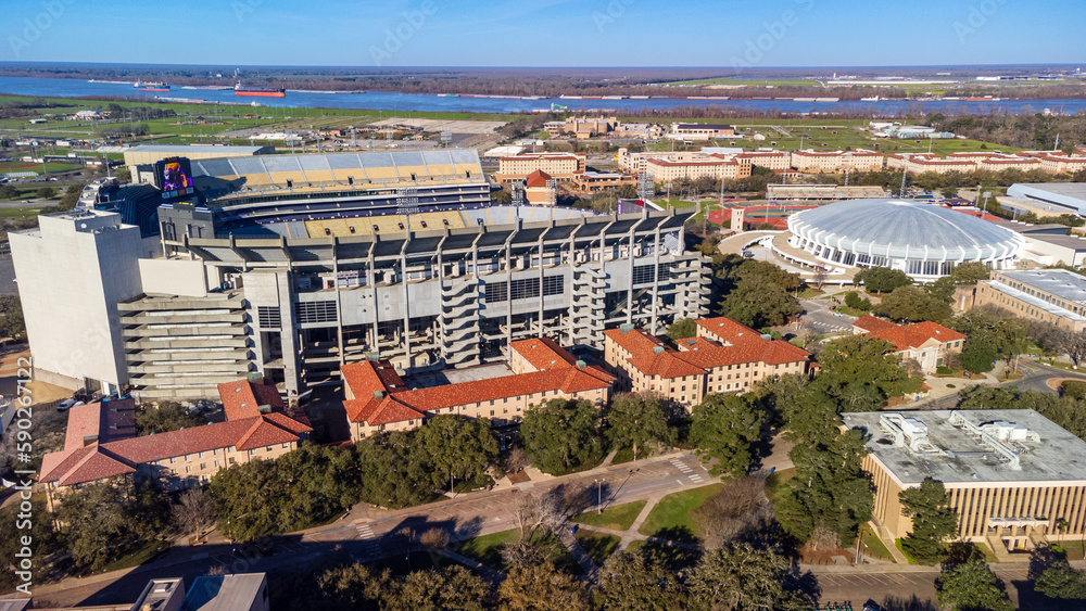 The Pete Maravich Assembly Center and Tiger Stadium on LSU campus in ...