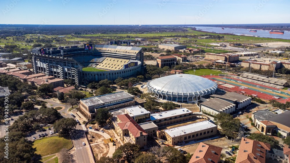 The Pete Maravich Assembly Center and Tiger Stadium on LSU campus in ...