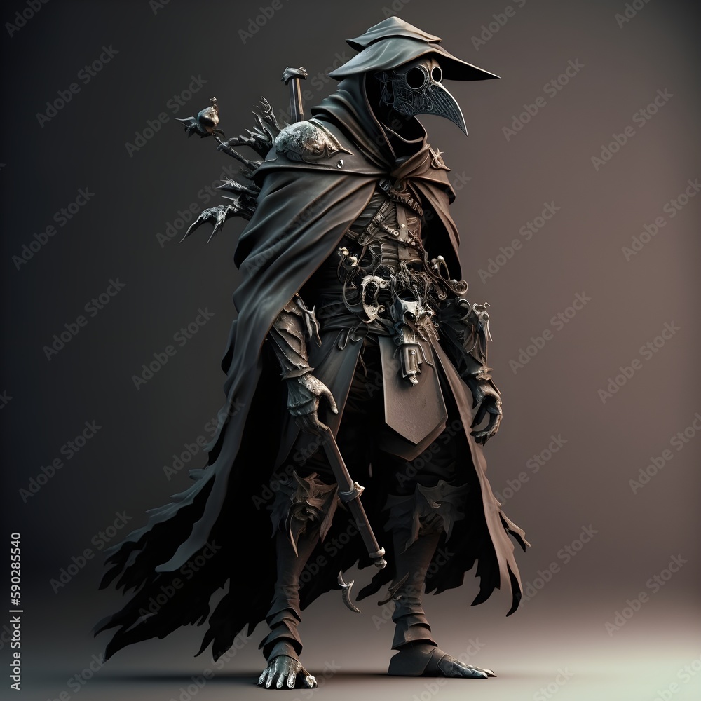 old Orc in plague doctor masc in silver and black centralized front ...
