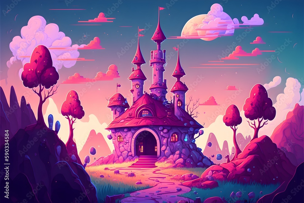 a cute cartoon fantasy world vector holographic illustration no borders ...