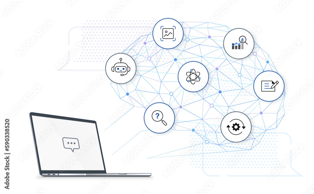 artificial intelligence AI chat technology concept. side view laptop ...