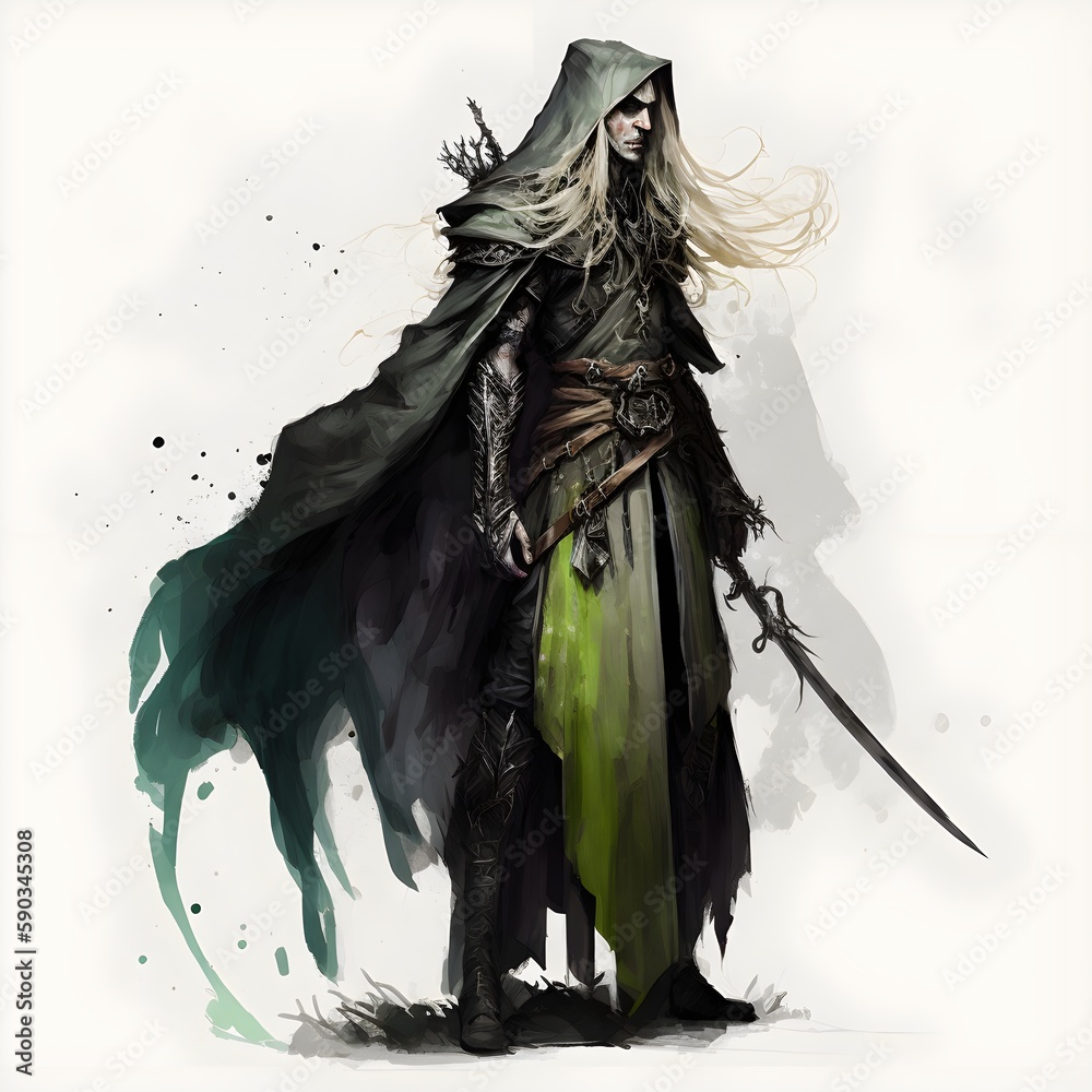 Tall slender elf with long blonde hair an eyepatch over his right eye ...