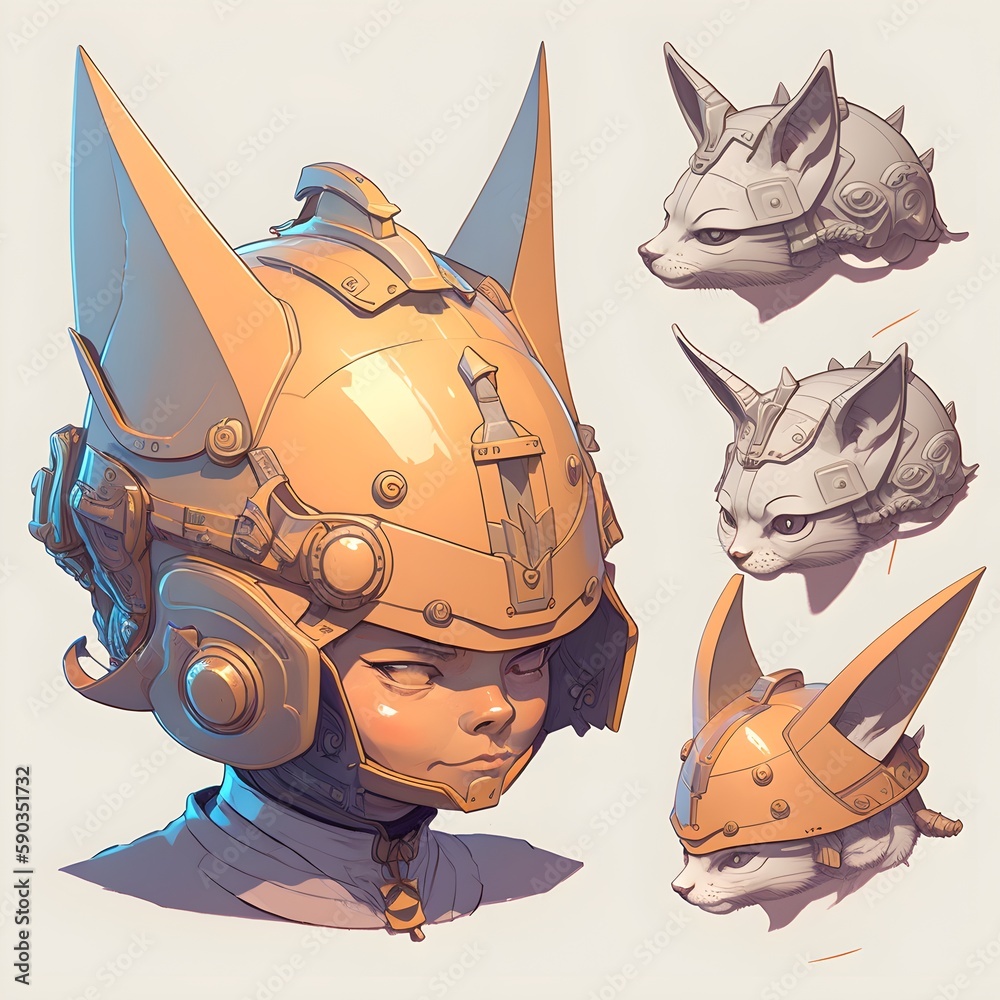 fantasypunk isometric helmet isometric cat helmet isometric style of ...