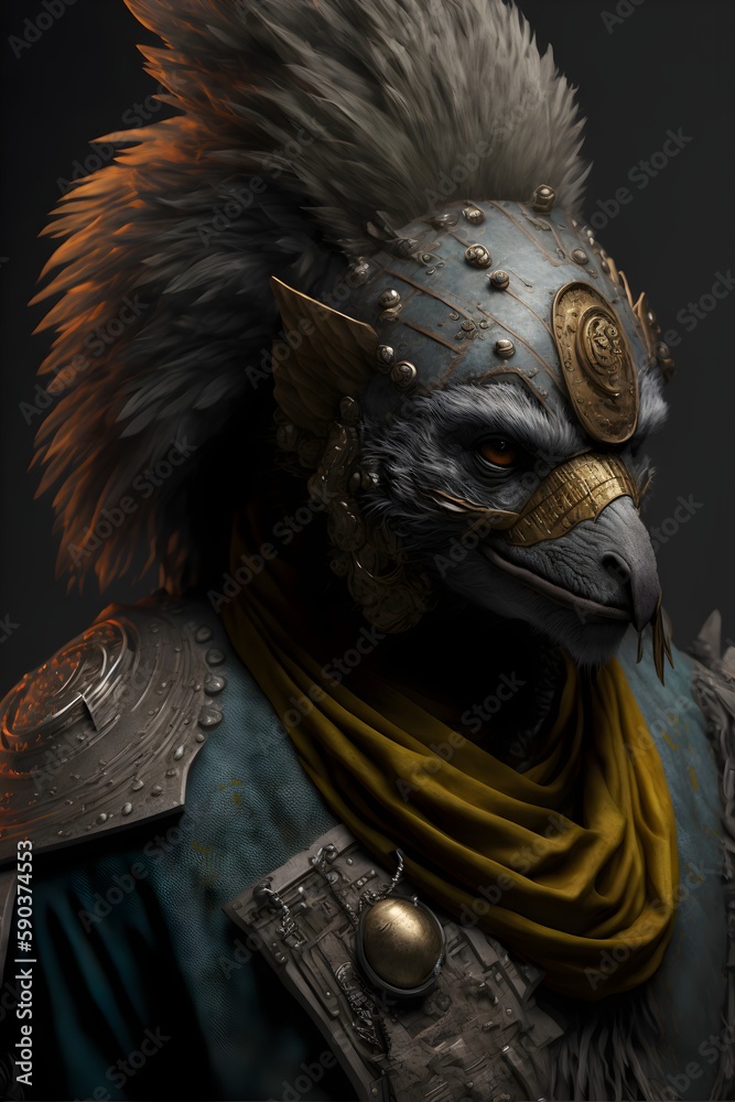 Raccoon as warhammer 40k Space Wolves in achaemenid style helmet with ...