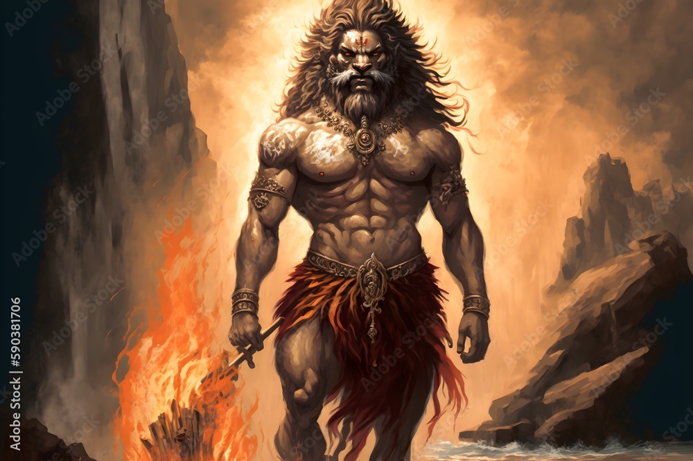 Lord Narasimha, the 4th avatar of Hindu god Vishnu, in a fierce war ...