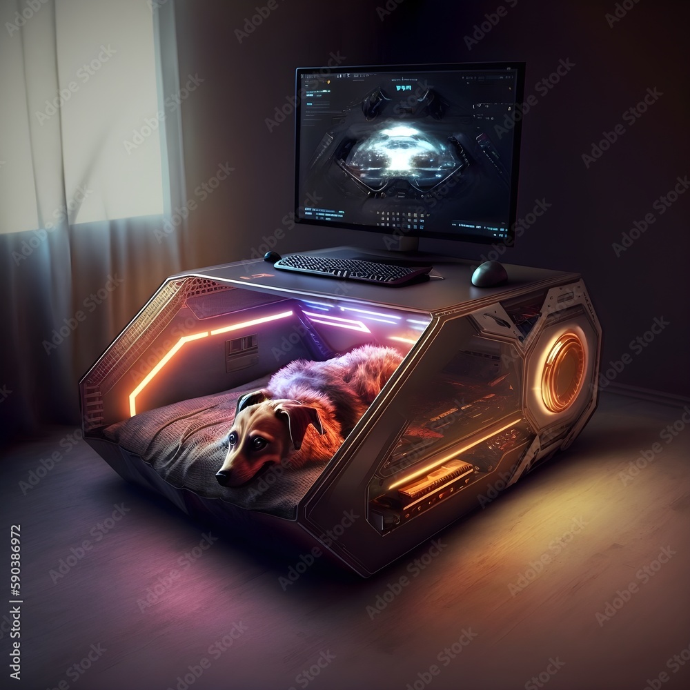 dogbed next to computer desk winamp skin cyberpunk visualizer Stock ...