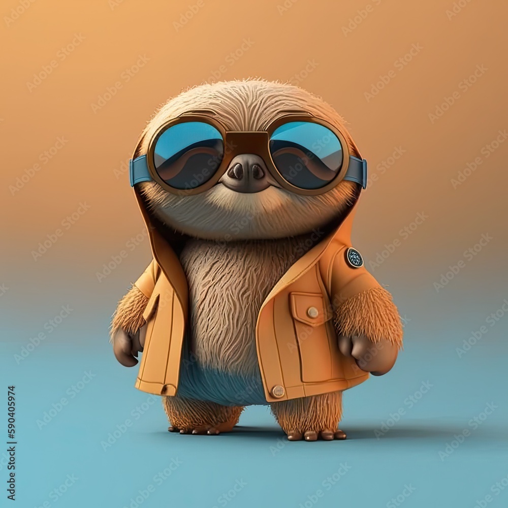 Cute Cartoon Sloth Wearing Sunglasses (Generative AI) Stock ...