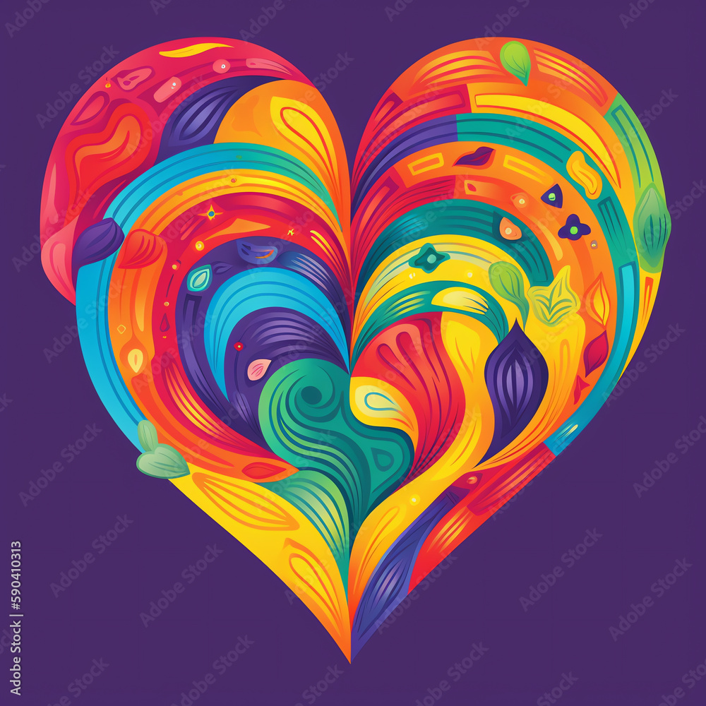 Rainbow-colored heart: A flat-style heart illustration, with each ...
