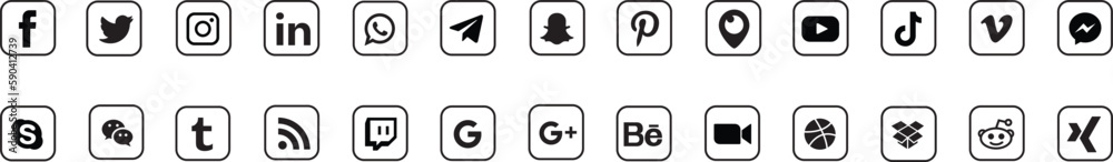 Sets of social media icons with rounded corners design on transparent ...