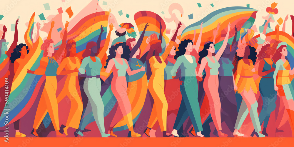 ภาพประกอบสต็อก Pride parade: An illustration of a parade with people ...