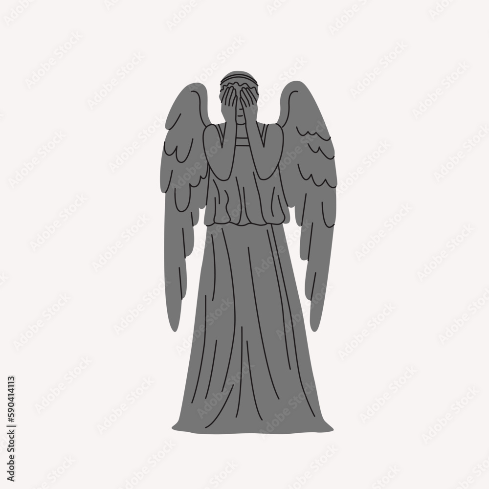 Sculpture of a weeping angel vector illustration. Scary character with ...