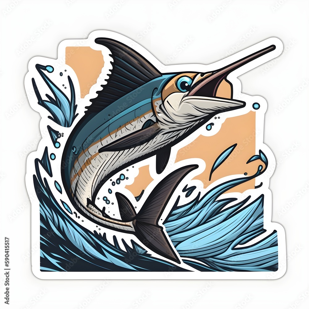 marlin jumping illustration solid lines linear 2d no gradients sticker ...