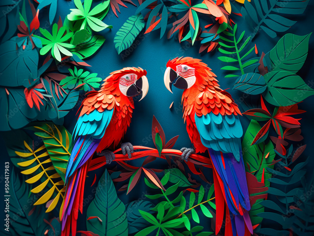 Macaw in amazon rainforest Kirigami card, Create a kirigami paper art ...