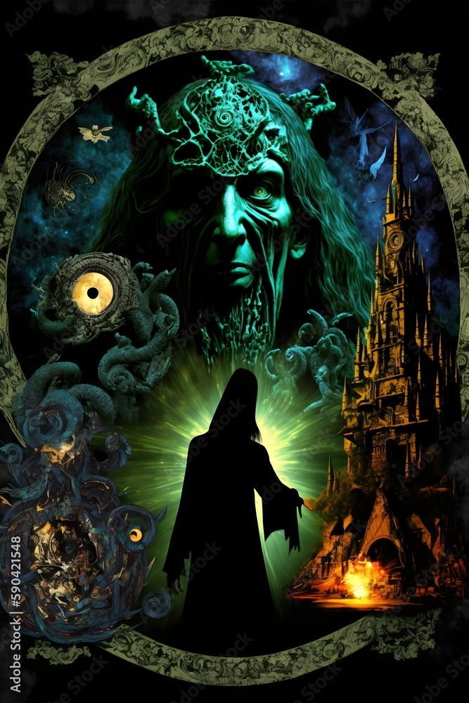 surreal horror collage 2d flatH P Lovercraft world Cthulhu dagon ...