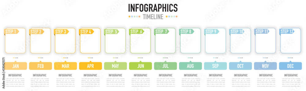 Gantt chart infographic timeline 12 months, 1 year annually template as ...