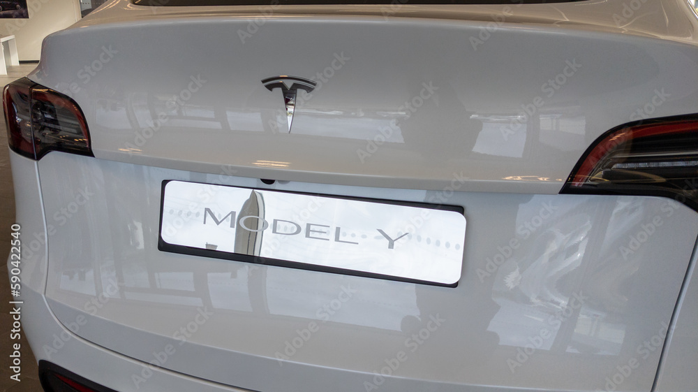 tesla model y ev charging car electric vehicle us brand logo and sign ...