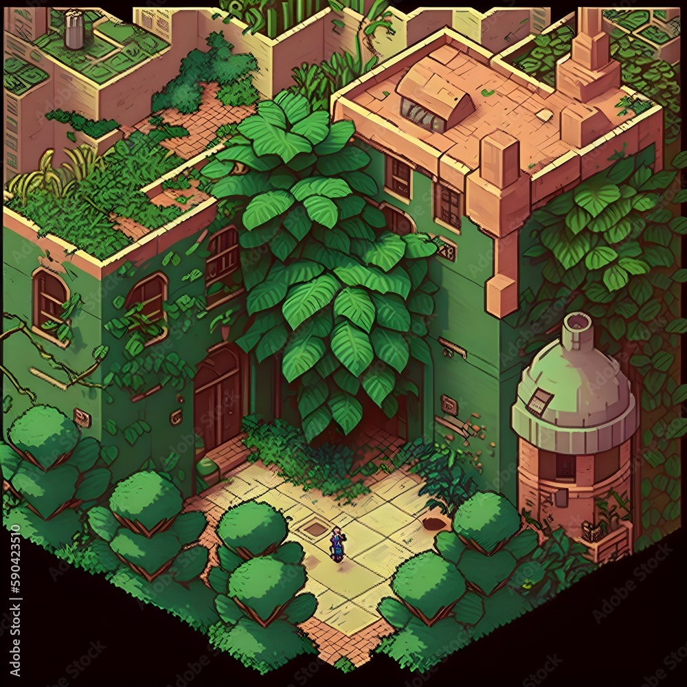 overgrown new york city top down 2d game pixel art style of Legend of ...