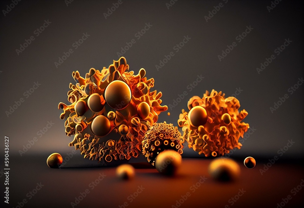 Gold nanoparticles in regular formation, illustration. Generative AI ...