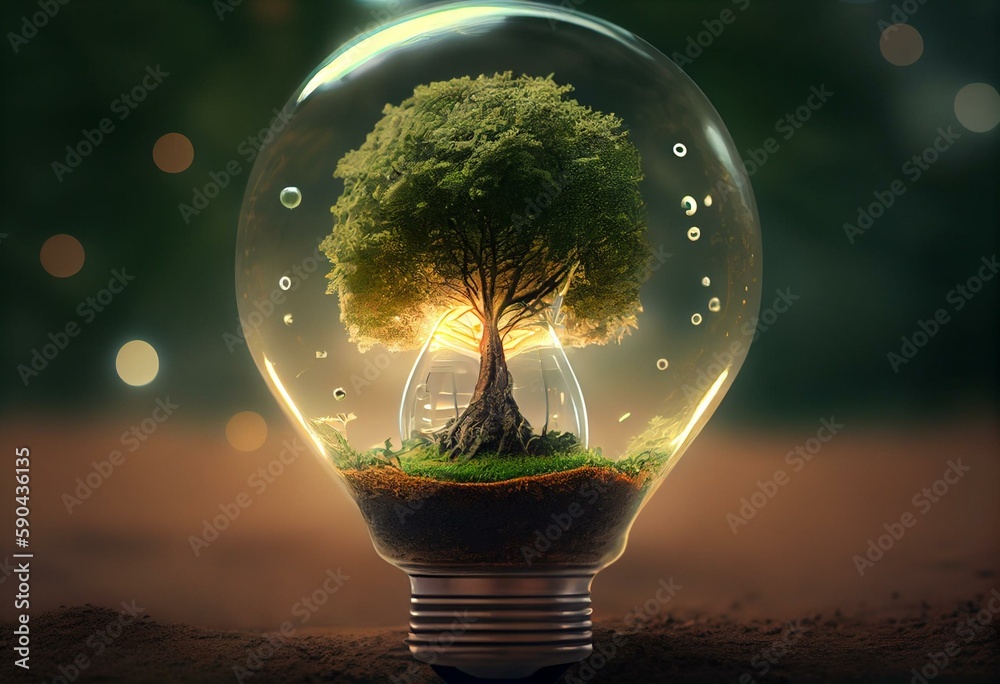 Green Alternative energy in the form of a Green tree concept inside a ...