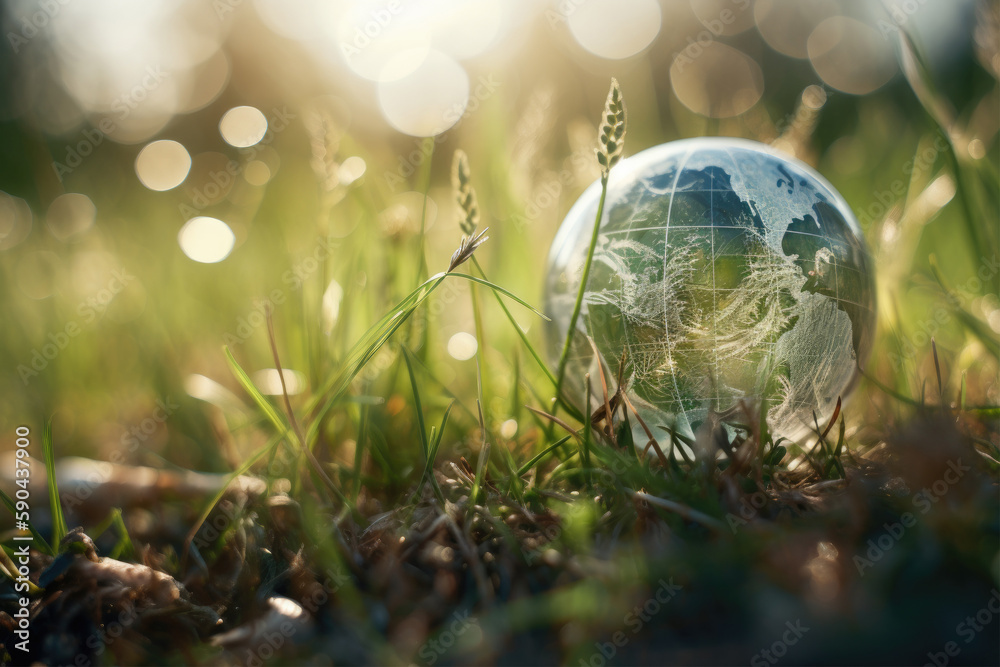 Earth day. World environment day. Planet earth in green grass on a ...