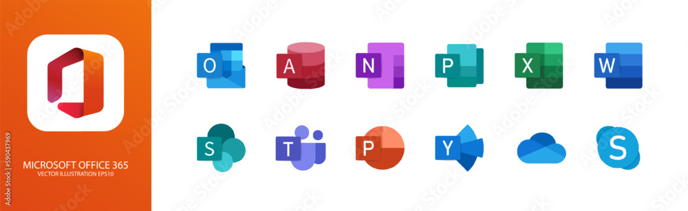 Microsoft 365 Office icon set - office applications. Vector. editorial ...