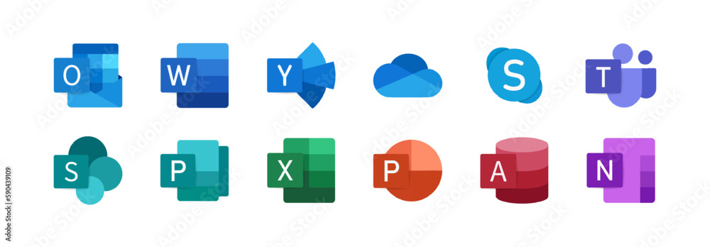 Microsoft Office - popular office applications logo set. Vector ...