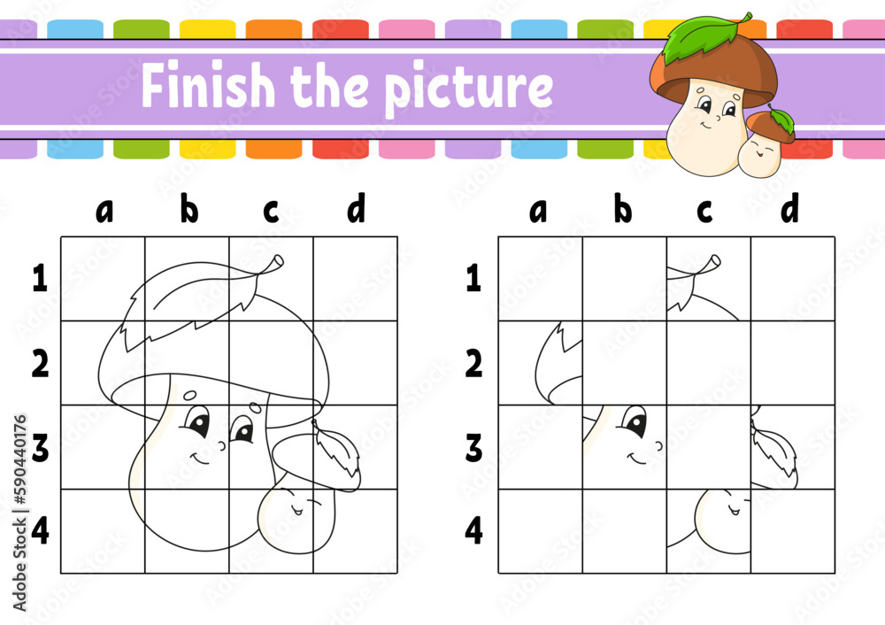 Finish the picture. Coloring book pages for kids. Education developing ...