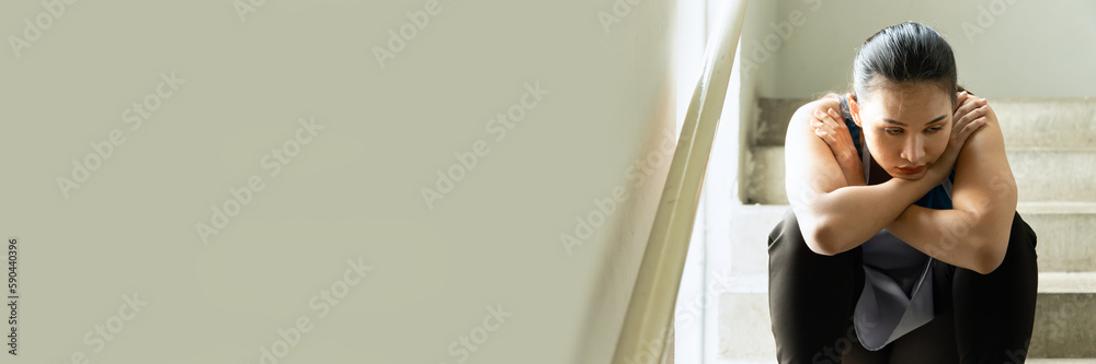 Foto de Sad unhappy and depressed Asian cleaning service worker woman ...