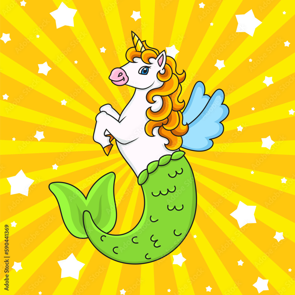 Cute cartoon character. Cute mermaid unicorn. Colorful vector ...