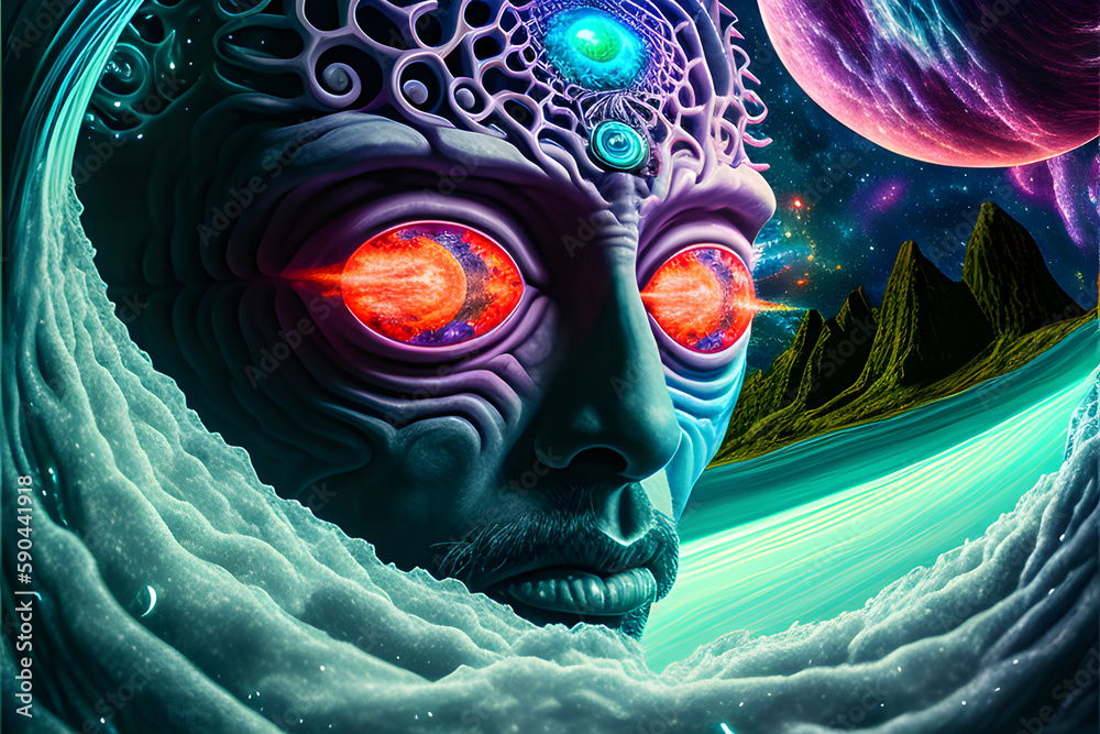 Psychedelic alien art, in the style of hyper-realistic sci-fi ...