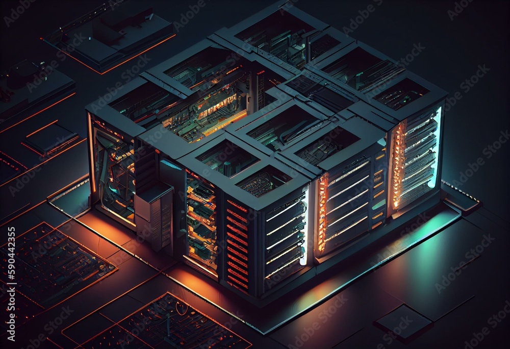Isometric view of a large server room,Data Center With Multiple Rows of Fully Operational Server ...