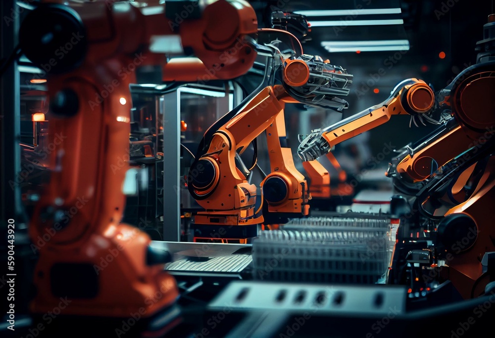 Automated Robot Arm Assembly Line Manufacturing of electric car ...