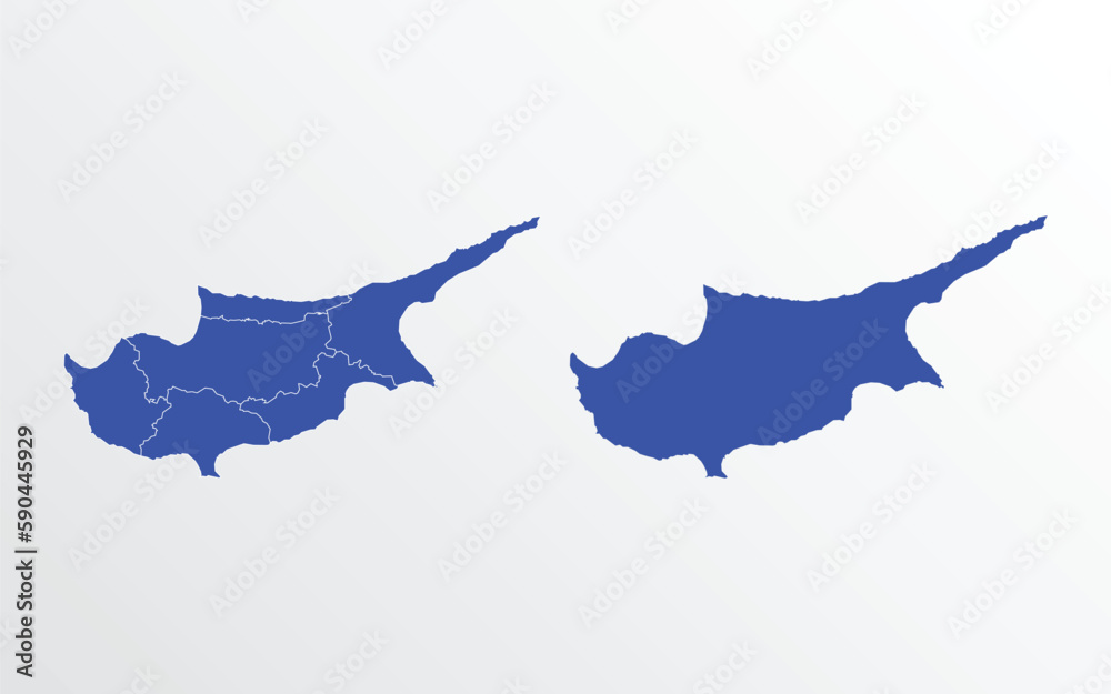Blue Map of Cyprus with regions Stock Vector | Adobe Stock