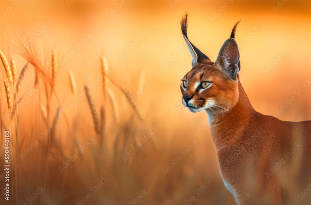 Beautiful wild caracal in the light of the sun in the African savanna ...