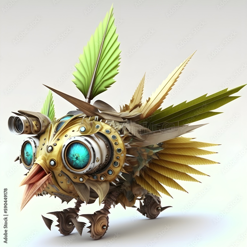 frog weapon with wild mechanical steampunk toy on wheels with wings ...