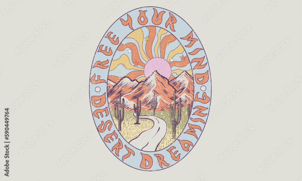 Feel the desert sunset. Arizona desert vector print design for t shirt ...
