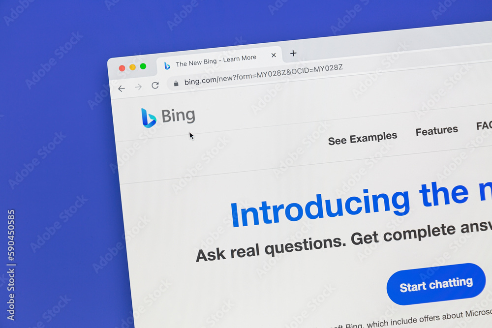 Ostersund, Sweden - April 8 2023: Microsoft Bing website Microsoft the ... Ostersund, Sweden - April 8 2023: Microsoft Bing website Microsoft the ...