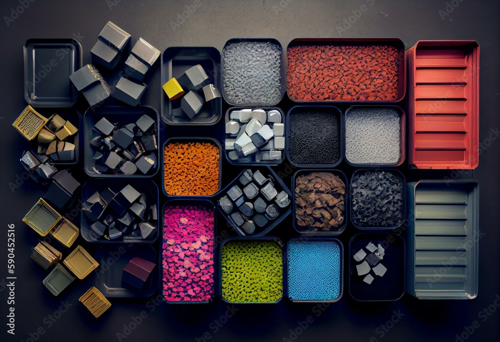 Containers from a height with different types of metal, Sorting for ...