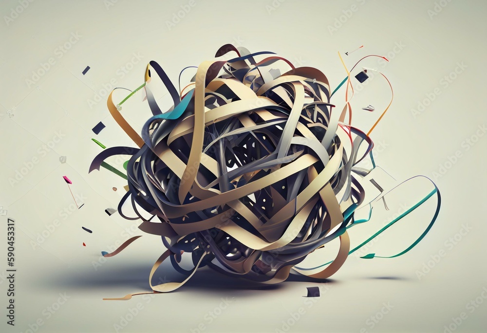 Tangle tangled and unraveled. Abstract metaphor of business problem ...