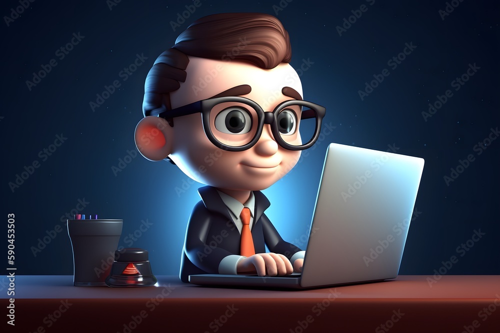 Portrait of successful programmer, game developer or coder guy in uses computer laptop for work ...
