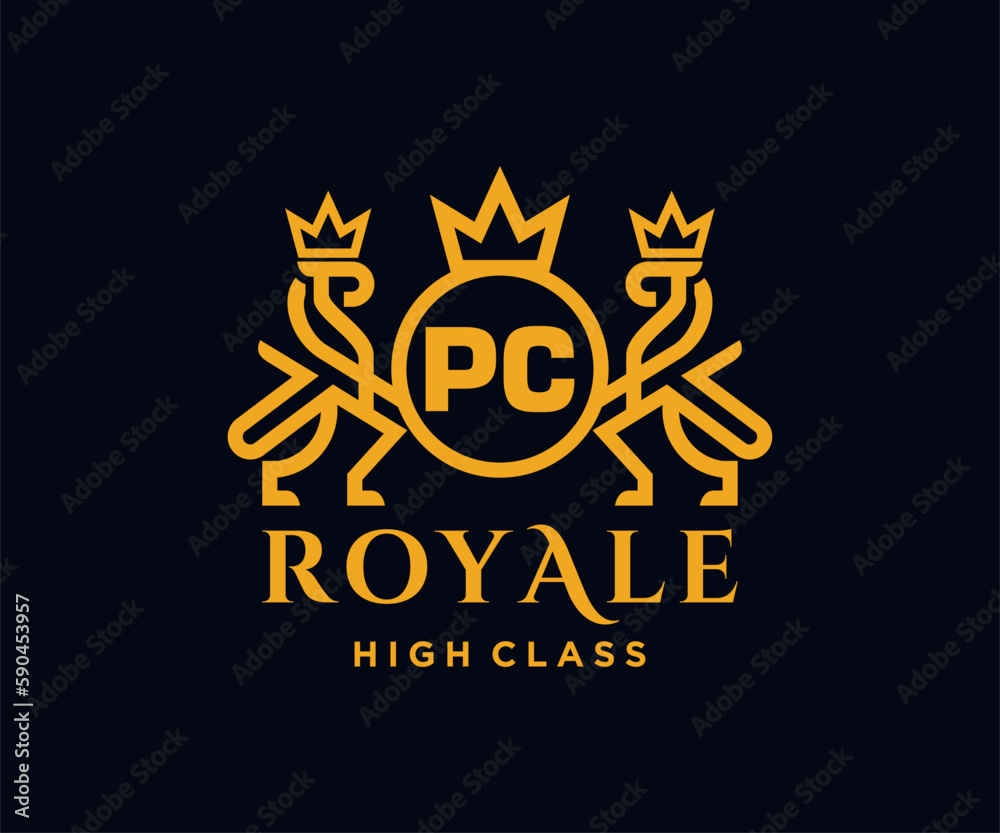 Golden Letter PC template logo Luxury gold letter with crown. Monogram ...