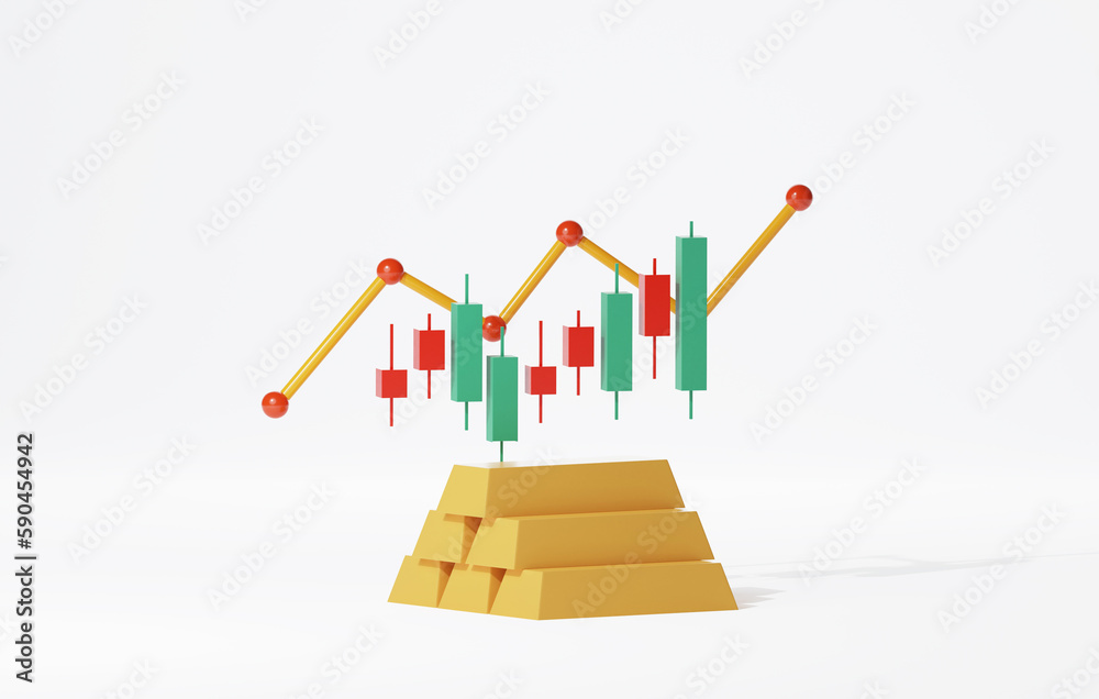 Candlestick chart graphs and gold bars buying and selling gold bullion ...