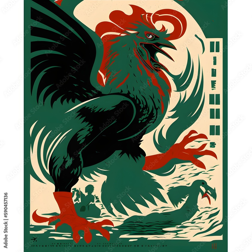 a fighting rooster stomping on a squid ar 23 1920s russian propaganda ...