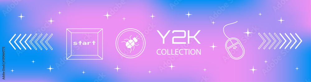 Y2K aesthetic horizontal banner with gradient background and white line ...
