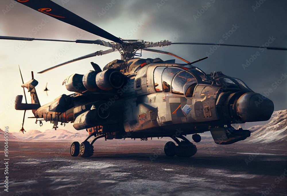 Russian military helicopter Ka-52. Created with Generative AI ...
