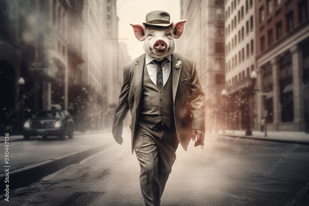 Pig wearing a suit, business man pig, animals as human, farm animal ...