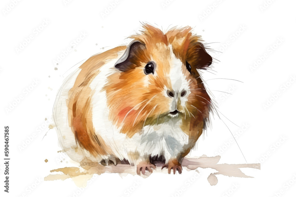 ภาพประกอบสต็อก Watercolor adorable guinea pig isolated on white ...