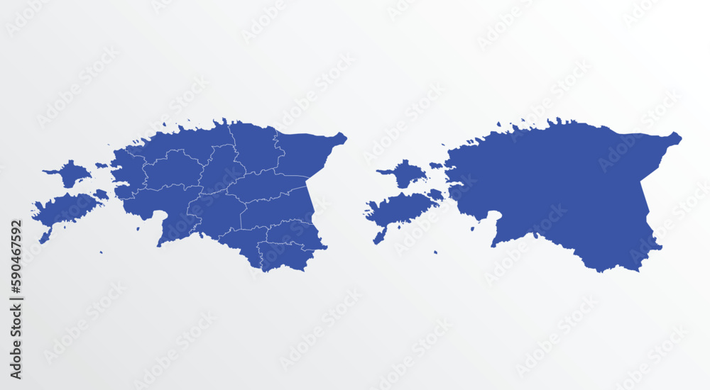 Blue map of Estonia with regions Stock Vector | Adobe Stock